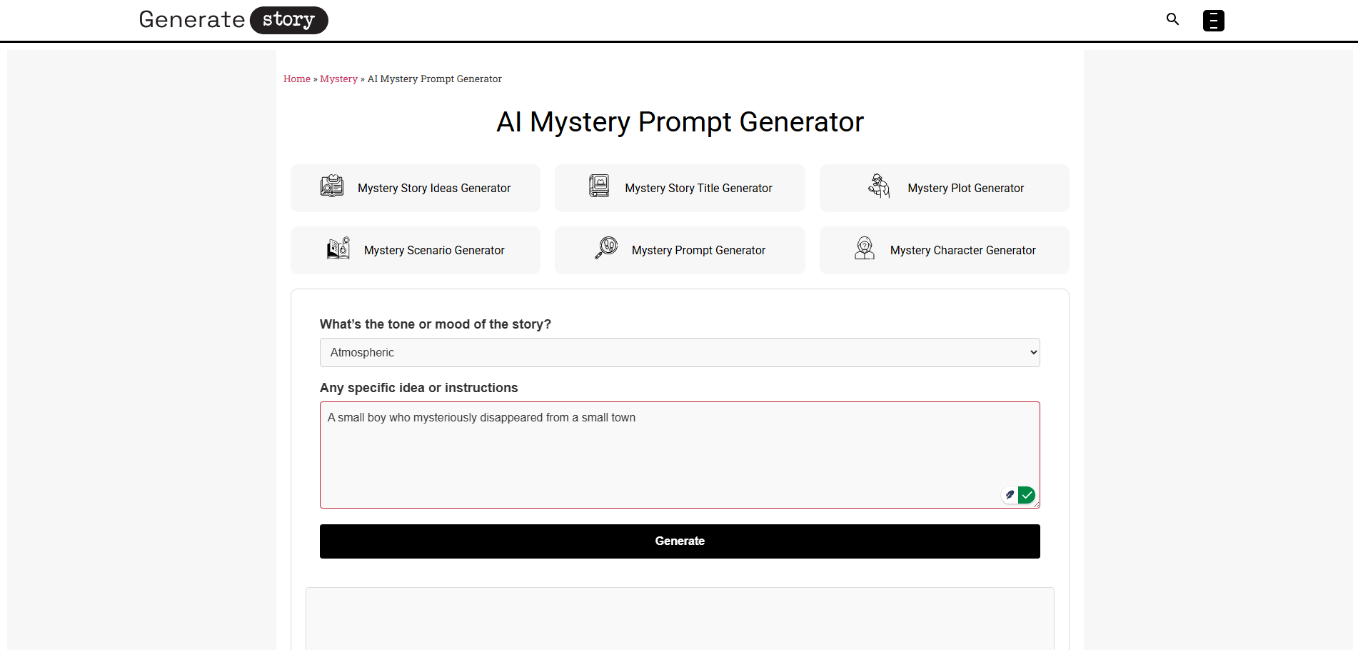 Mystery Prompt Generator [Free, Unlimited] - Generate Story