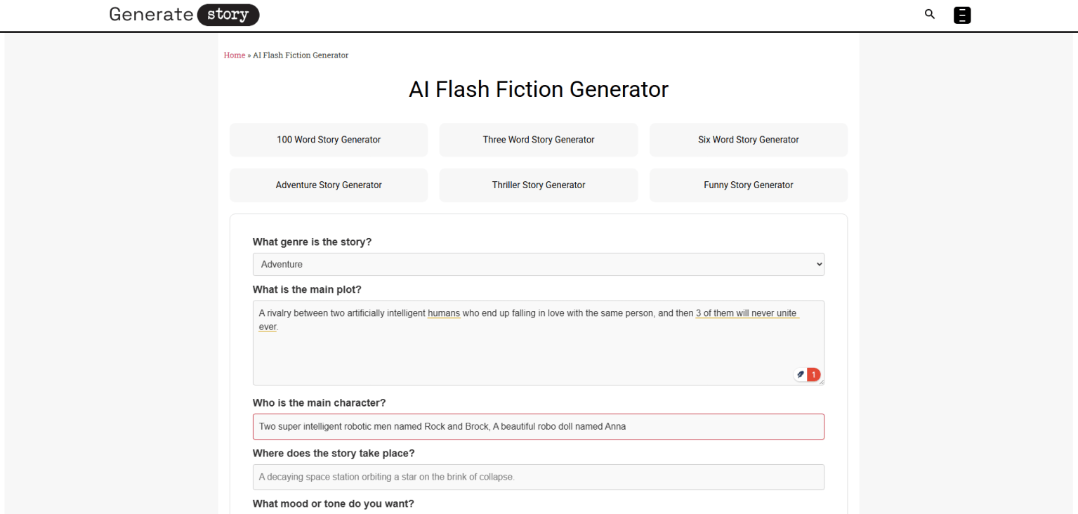 Flash Fiction Generator [Free, Unlimited]