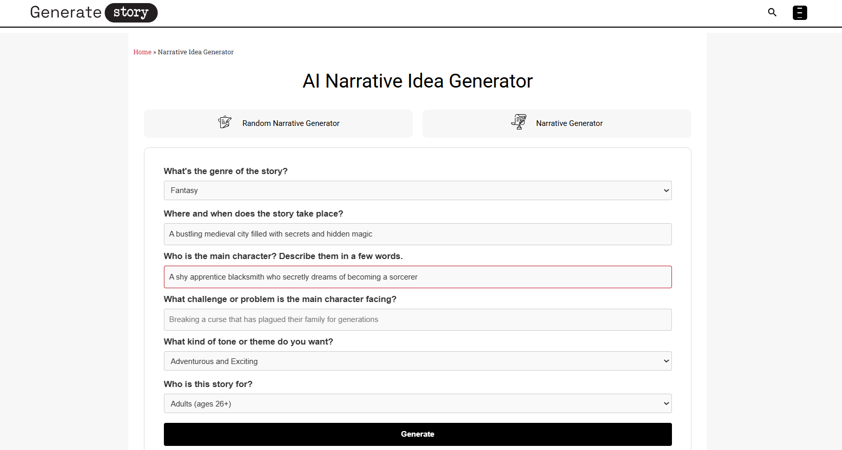 Narrative Idea Generator [Free, Unlimited] - Generate Story