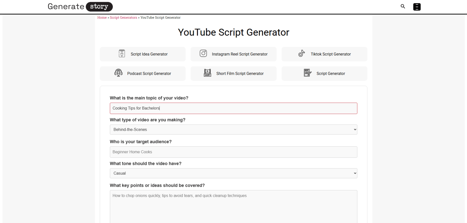 YouTube Script Generator [Free, Unlimited] - Generate Story